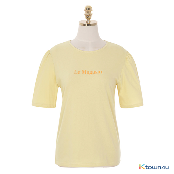 ktown4u.com : ts2027 Lettering Print Puff Sleeve T-Shirt_Yellow(Free)