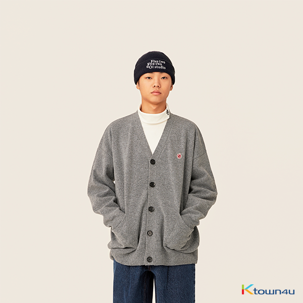 ktown4u.com : BASIC PATCH KNIT CARDIGAN GREY