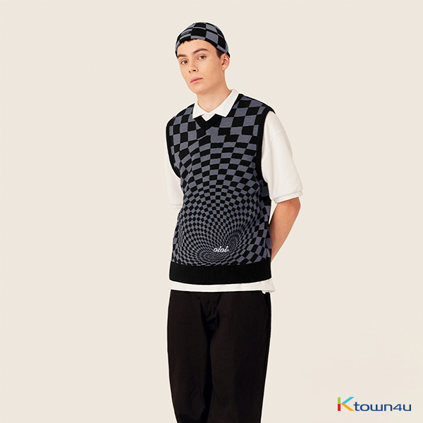 ktown4u.com : SPIRAL CHECKER BOARD KNIT VEST BLACK