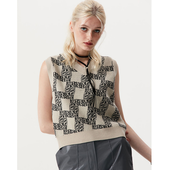 ktown4u.com : 5) Spiral Jacquard Knit Vest KA [Beige]