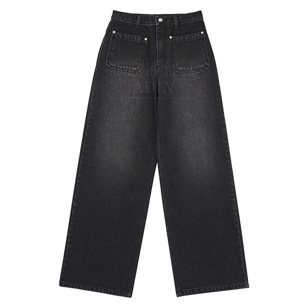 ktown4u.com : ADLV Circle Wappen Semi Wide Denim Pants [Black]