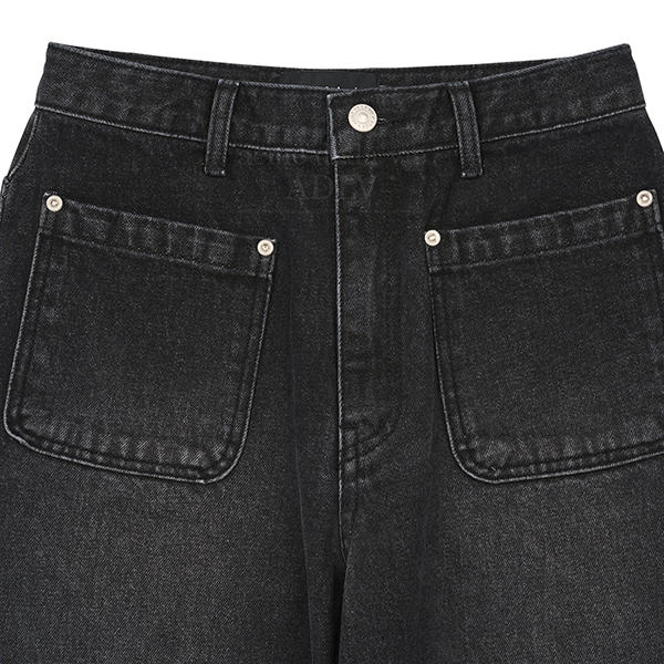 ktown4u.com : ADLV Circle Wappen Semi Wide Denim Pants [Black]