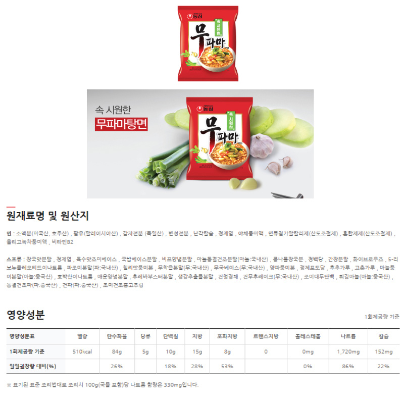 ktown4u.com : [NONGSHIM] Mupama Radish and Green Onion Ramen 122g*1EA